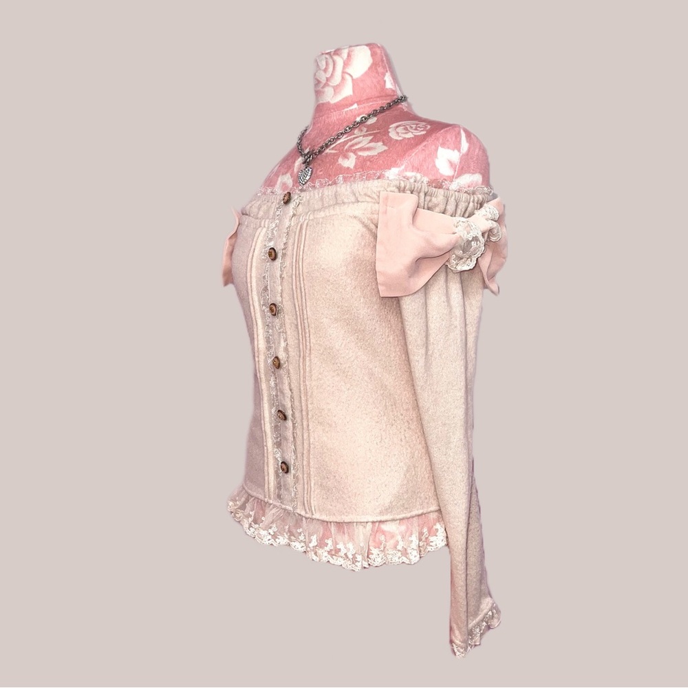 Cottagecore Vintage Vibe Soft Baby Pink Bow Top - Gem